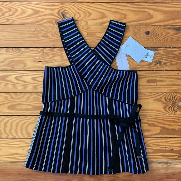 Carlisle | Tops | Carlisle Blue White And Black Crossways Top S | Poshmark